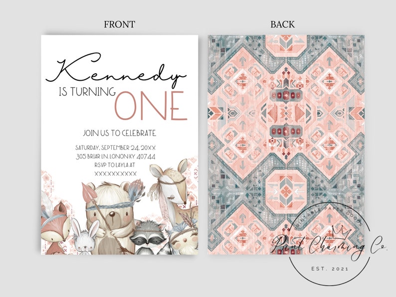 Editable Boho Animal Invitation Woodland Birthday Invite - Etsy