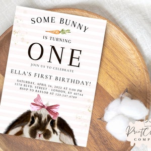 Bunny Birthday Invitation Template, Some Bunny is One Invitation, Bunny ...
