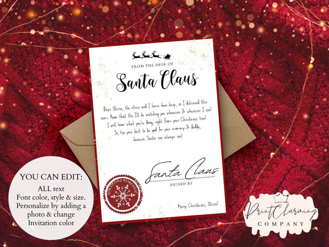 EDITABLE Santa Cam Letter, Santa, Instant Download, Printable Template ...