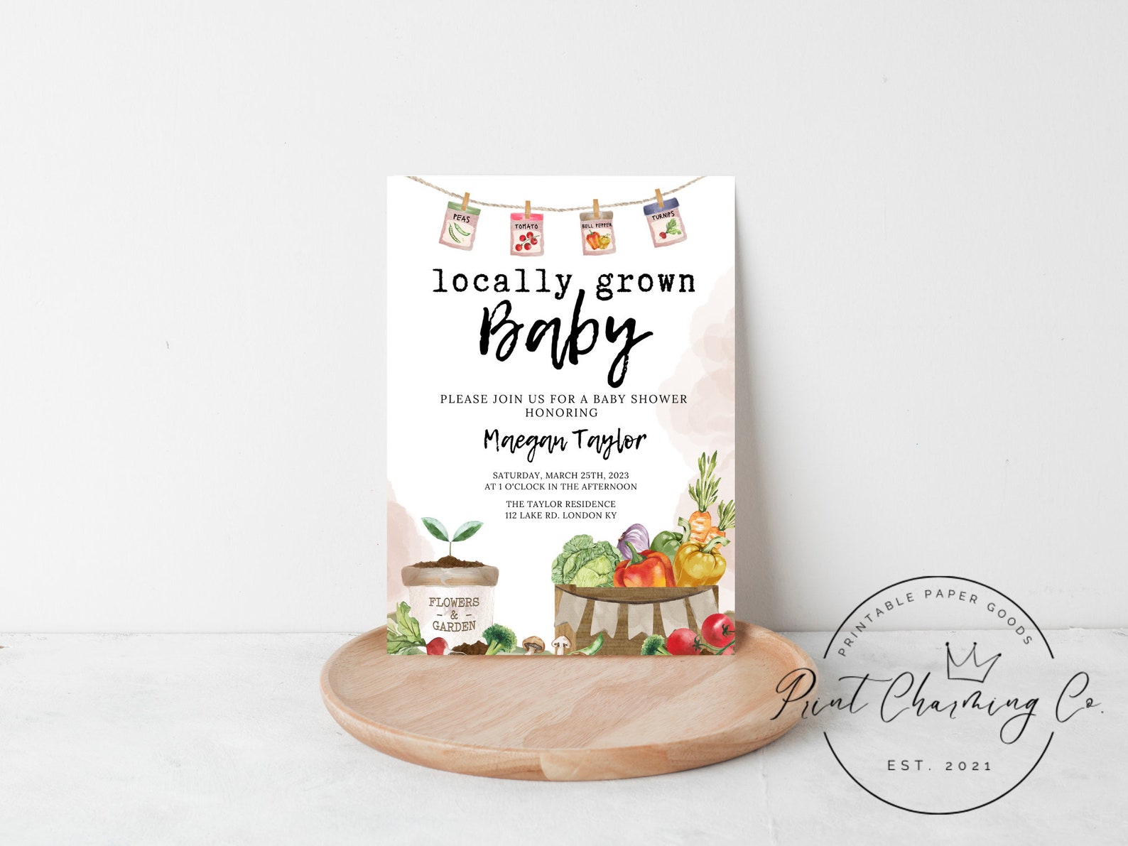 Editable Locally Grown, Invitation Template, Farmers Market Baby Shower ...