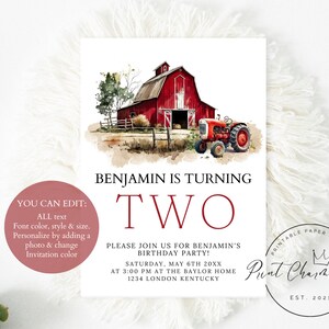 Farm Birthday Invitation, Red Barn First Birthday, Barnyard Theme, Farm ...