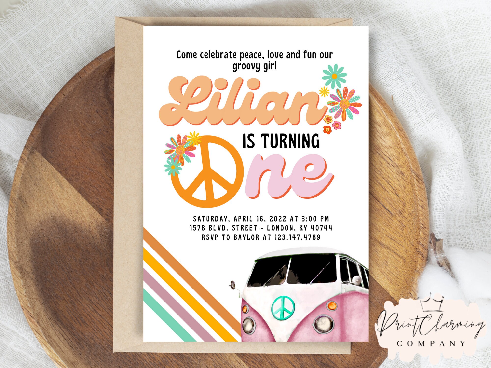 Groovy Birthday Invitation Editable First Birthday Invite - Etsy