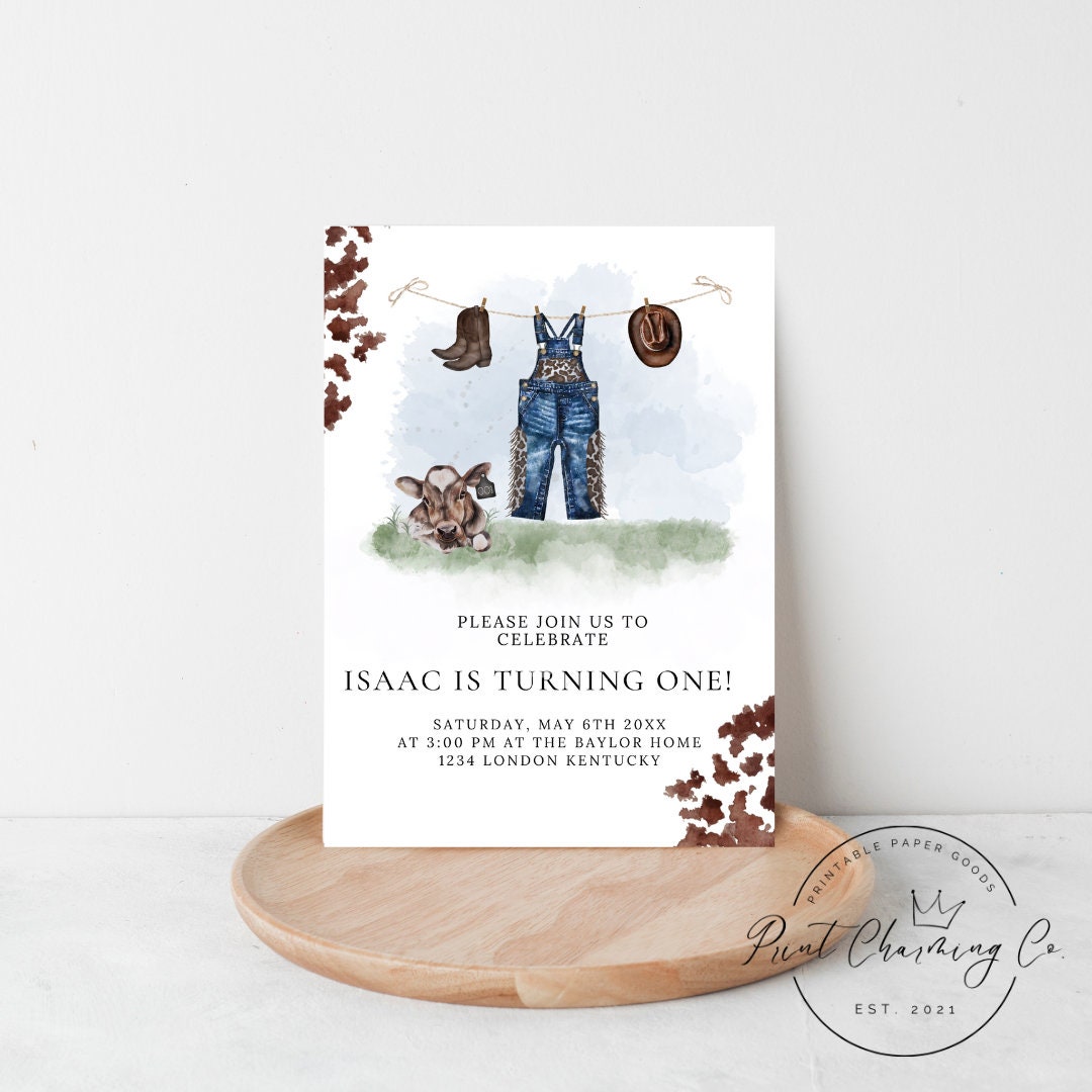 Western First Birthday Invitation Template, Our Little Cowboy is ONE ...