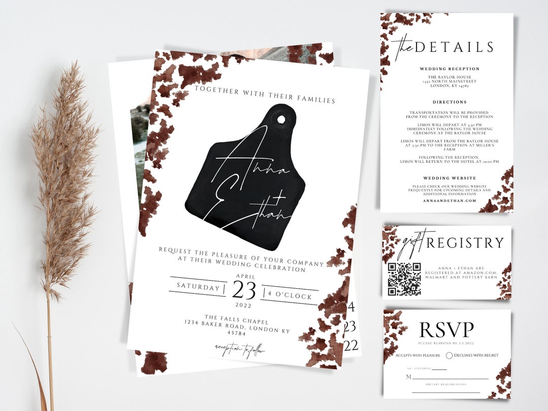 Western Wedding Invitation Bundle, Photo Wedding Invitation, Cow Print ...
