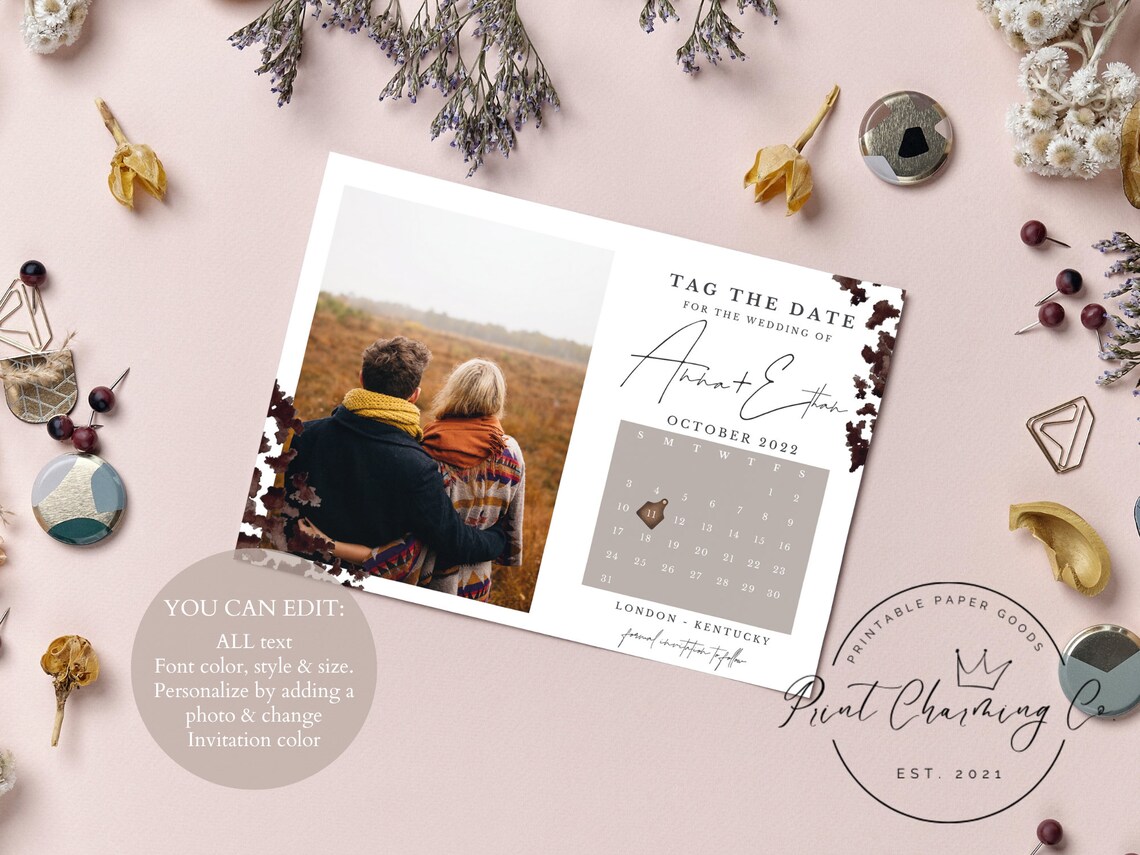 Western Wedding Tag the Date Template Photo Wedding - Etsy