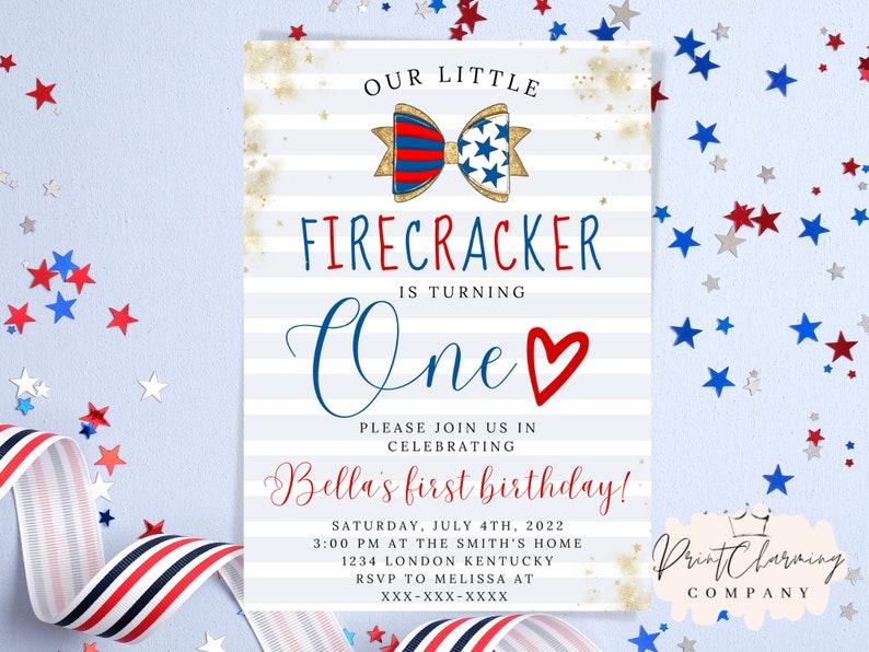 Our Little Firecracker is One Editable 4th of July Birthday | Etsy