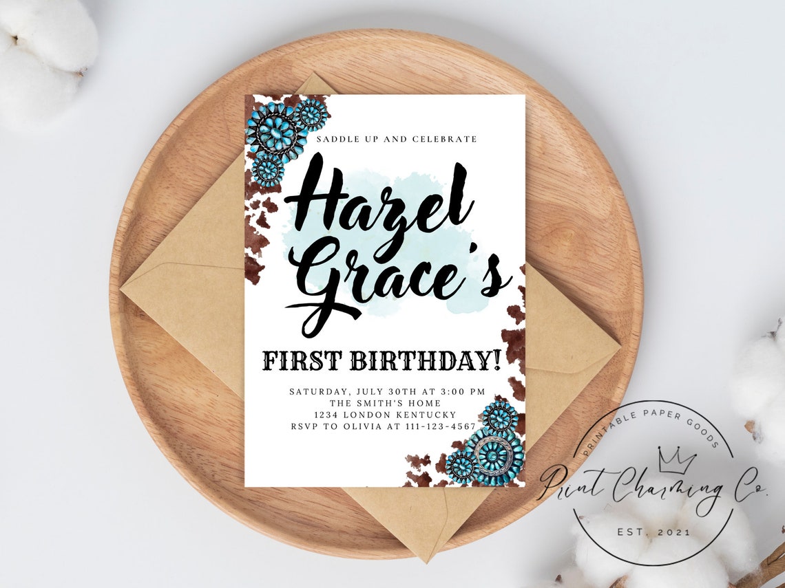 Western Turquoise Birthday Invitation First Birthday - Etsy