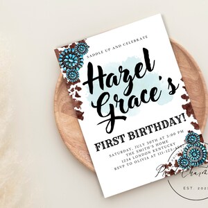 Western Turquoise Birthday Invitation, First Birthday Invitation ...