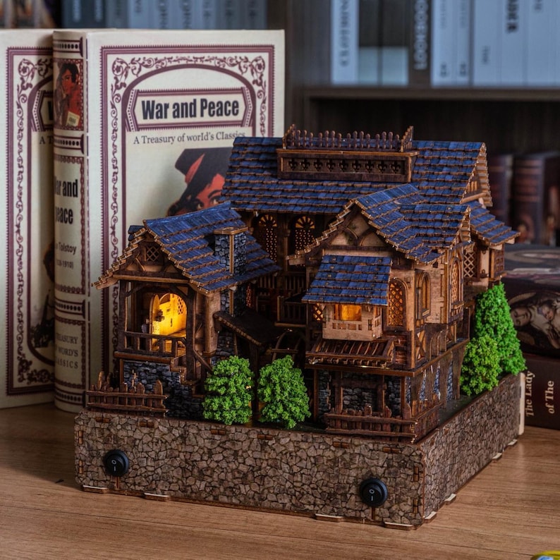 Medieval Manors House Book Nook | DIY Miniature LED Bookshelf Insert & Fantasy Library Décor - Etsy