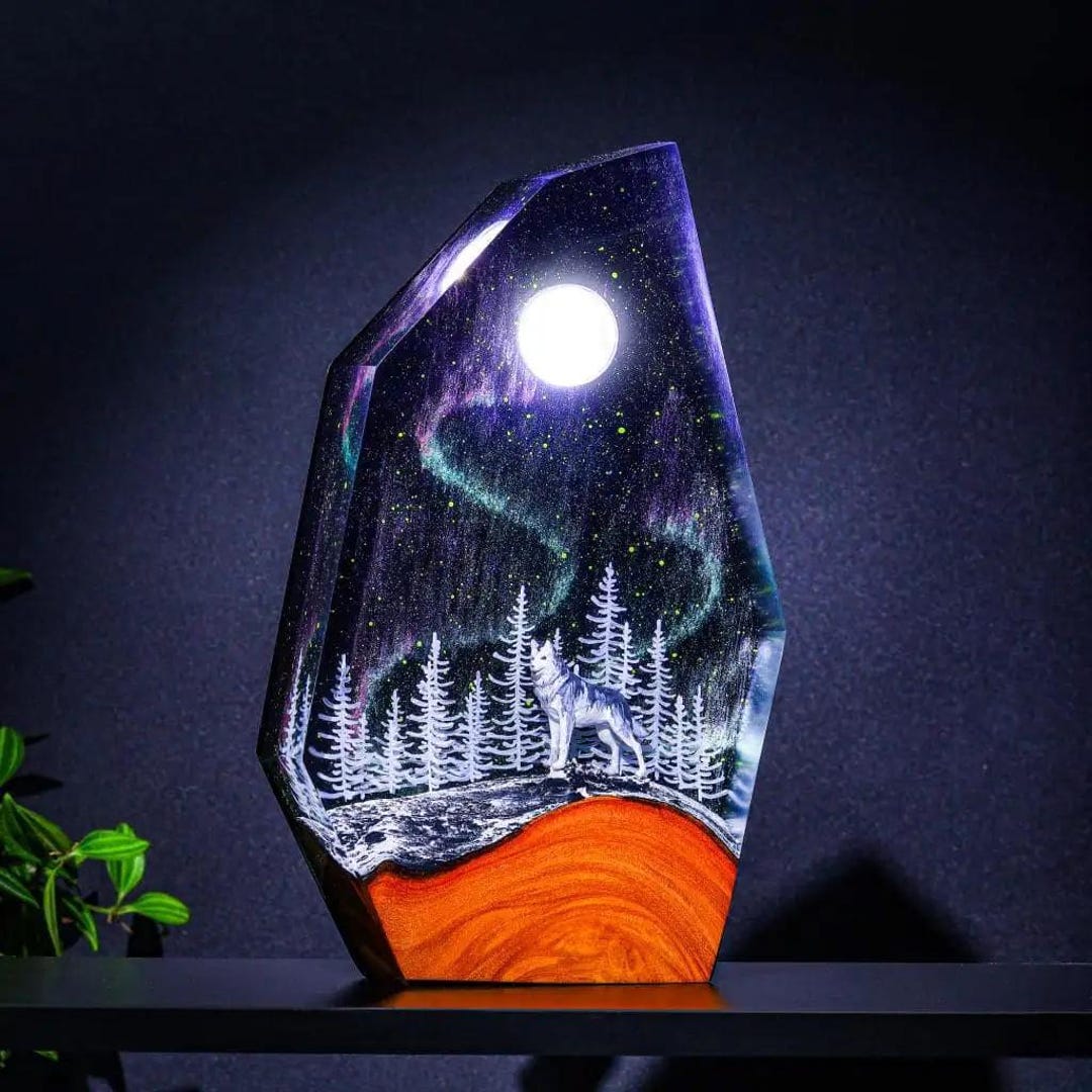 HUSKY IN Aurora Borealis Lamp Northern Lights Lamp Alaska Decor ...