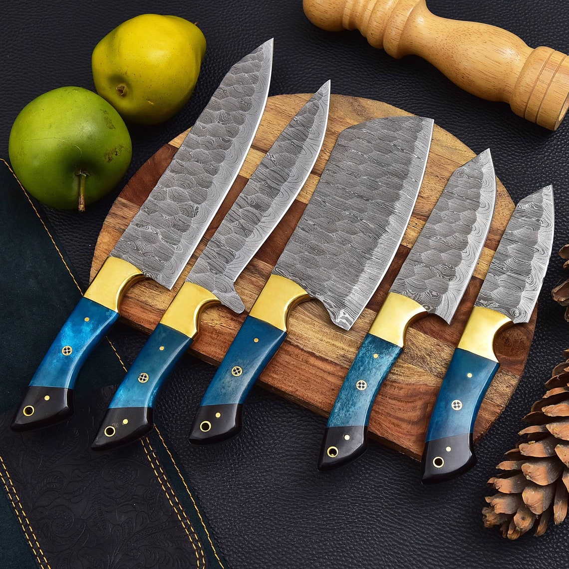 5 Pieces Handmade Damascus Kitchen Knife Chef's Knife Set - Etsy