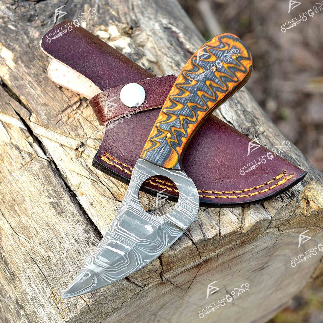 Dewdrop Damascus Steel Full Tang Deer Skinner Knife With Finger Hole ...