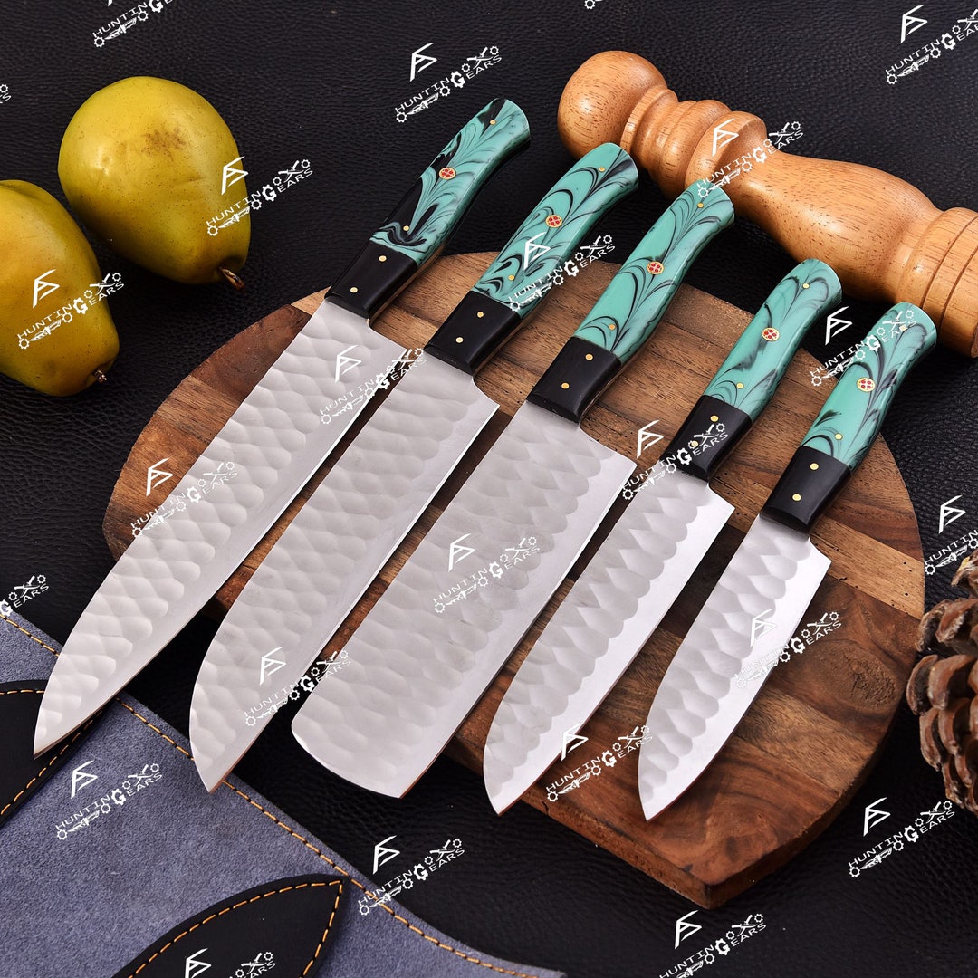 5 Pieces Handmade Forged J2 Steel Kitchen Knife Chef's Knife Set and ...