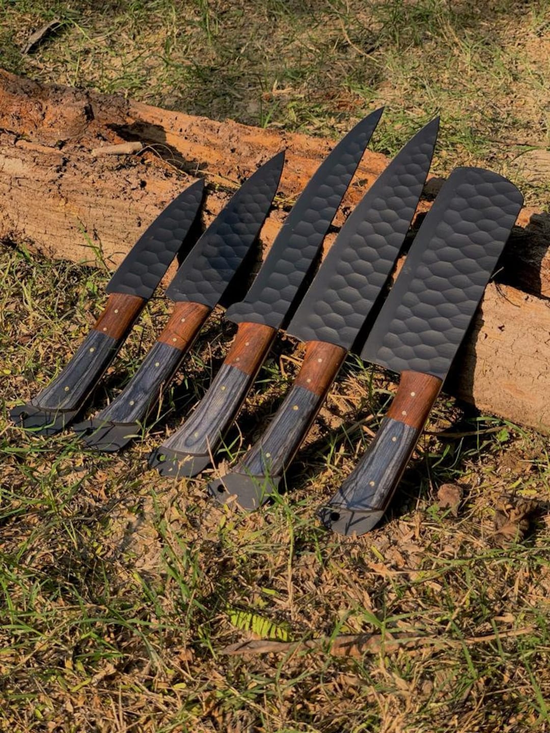 5 Pieces Handmade Forged Kitchen Knife Chef's Set and Leather Roll ...