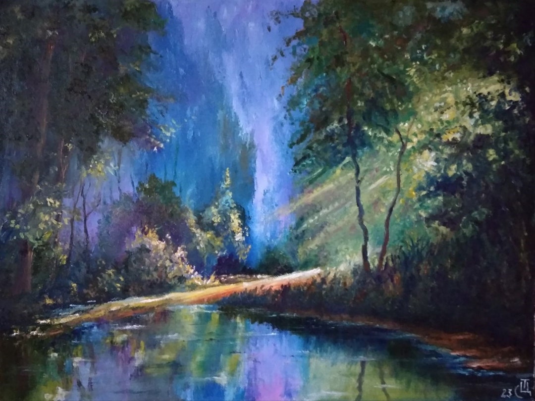 Painting sunbeam. Oil. Palette Knife. Canvas on a Stretcher. 12x16 ...