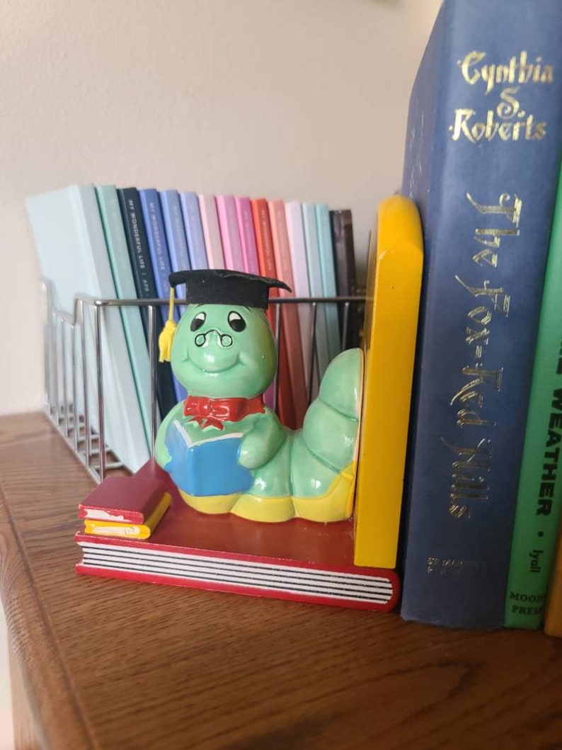 Vintage Set of Rainbow Books and Vintage Bookworm Bookends - Etsy