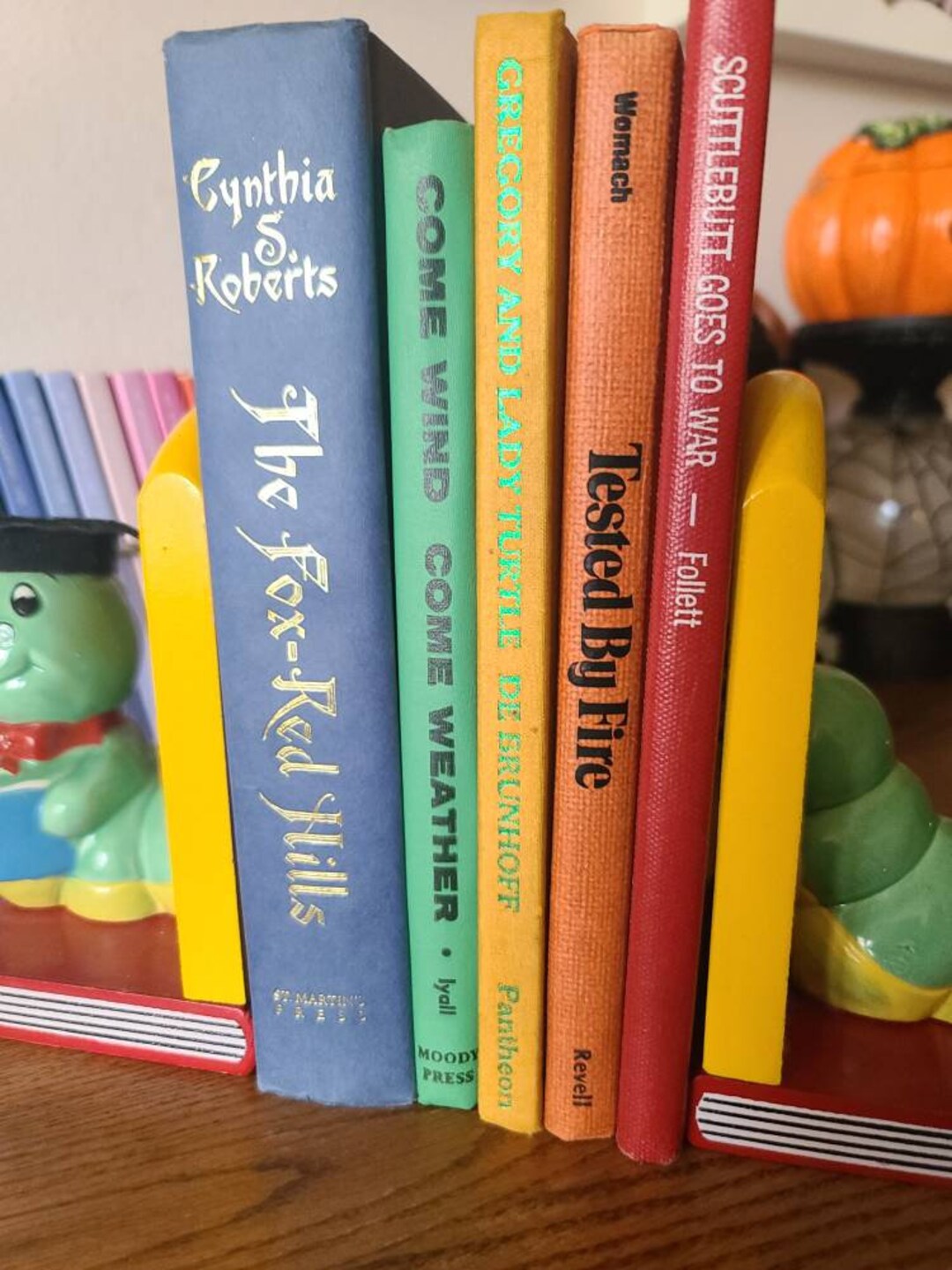 Vintage Set of Rainbow Books and Vintage Bookworm Bookends - Etsy