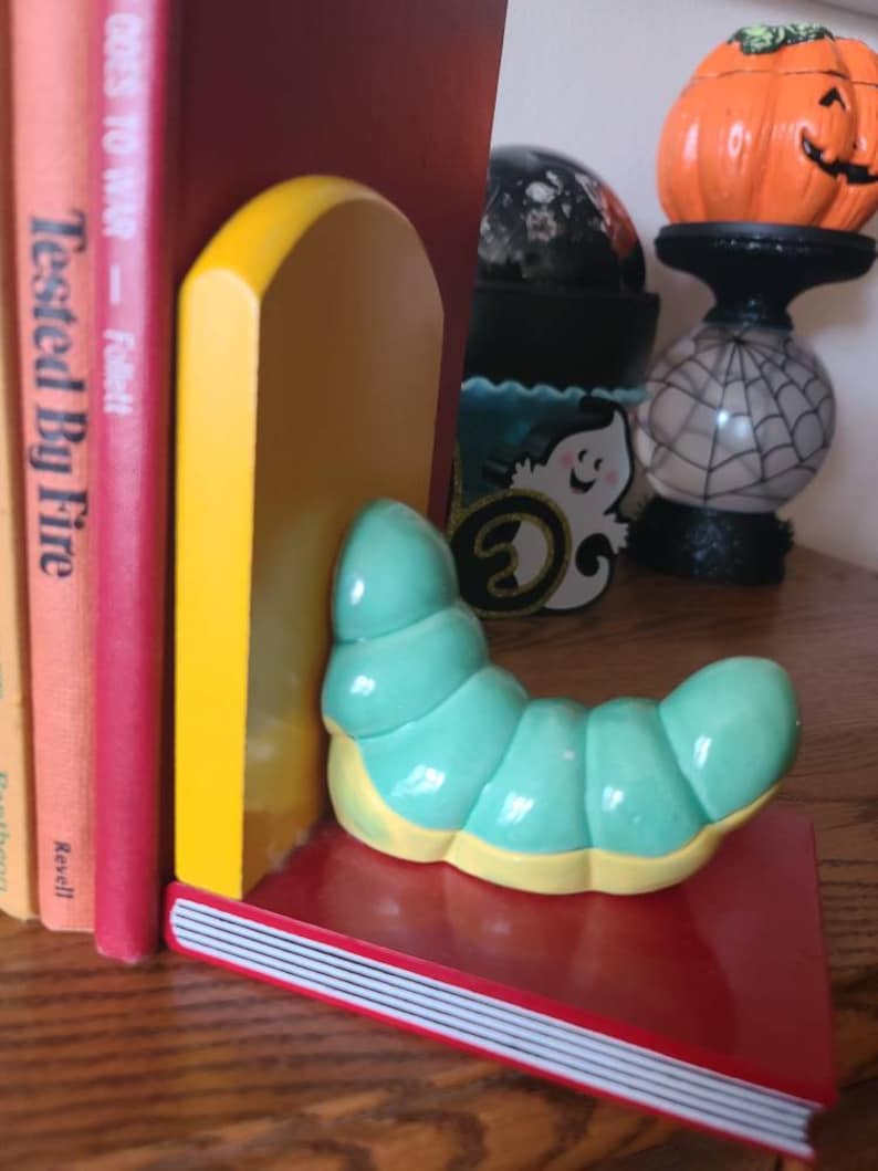 Vintage Set of Rainbow Books and Vintage Bookworm Bookends - Etsy