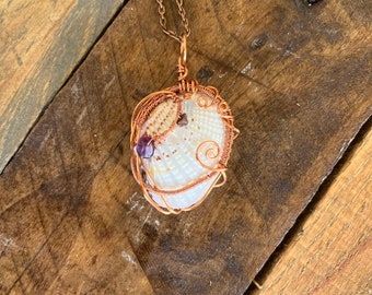 Copper Wire Wrapped Spiral Sea Shell Necklace - Nautical Ocean Jewelry ...