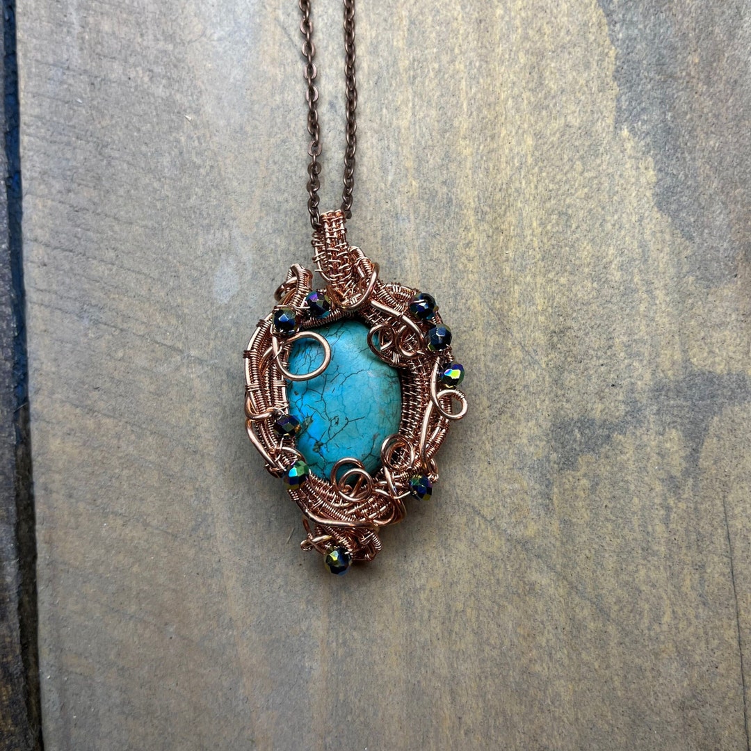 Beaded Copper Wire Pendant - Etsy