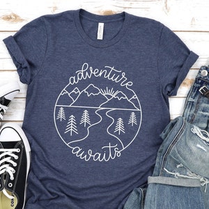 Adventure Tshirt, Adventure Awaits Shirt, Camping Shirts, Mountain ...