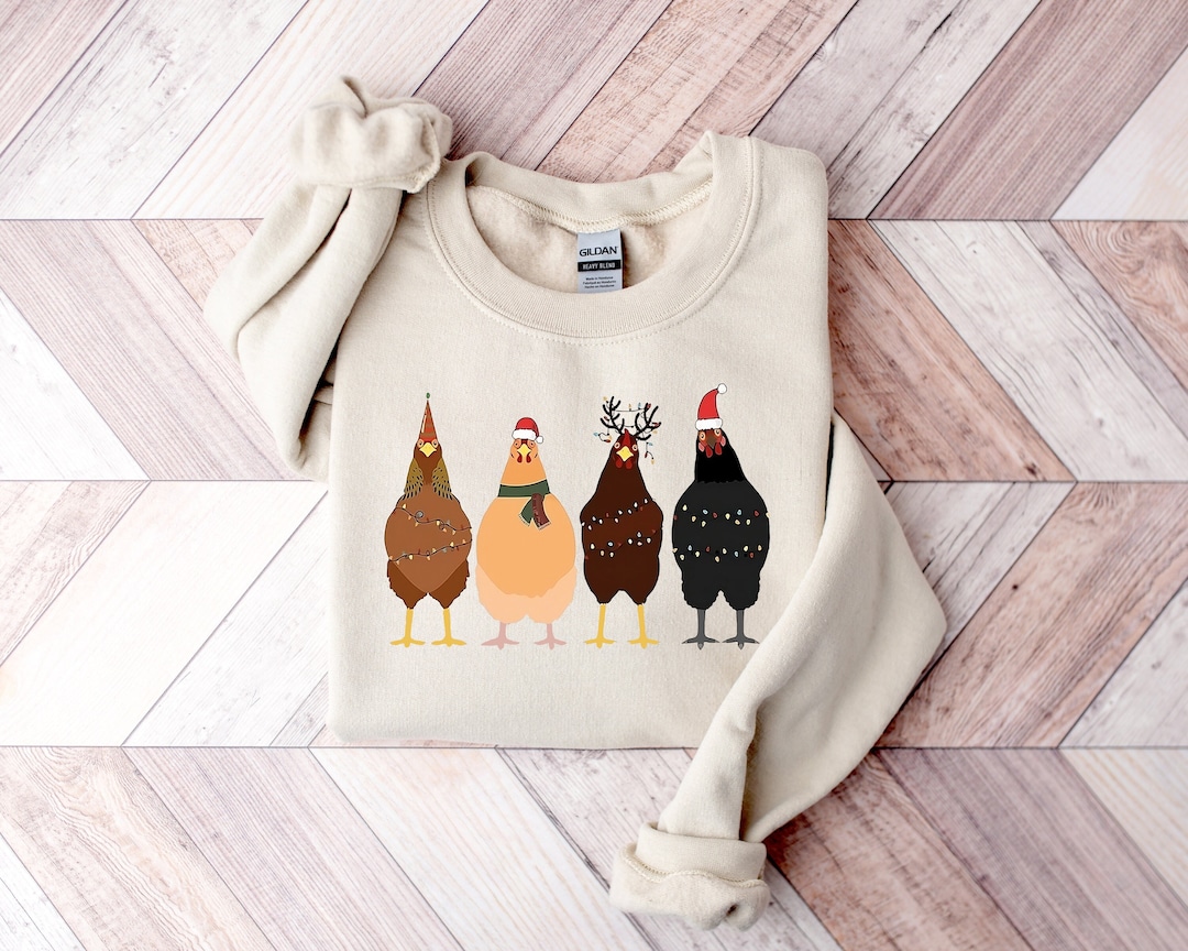 Сute Christmas Chickens Sweatshirt, Funny Christmas Chicken Sweatshirt ...