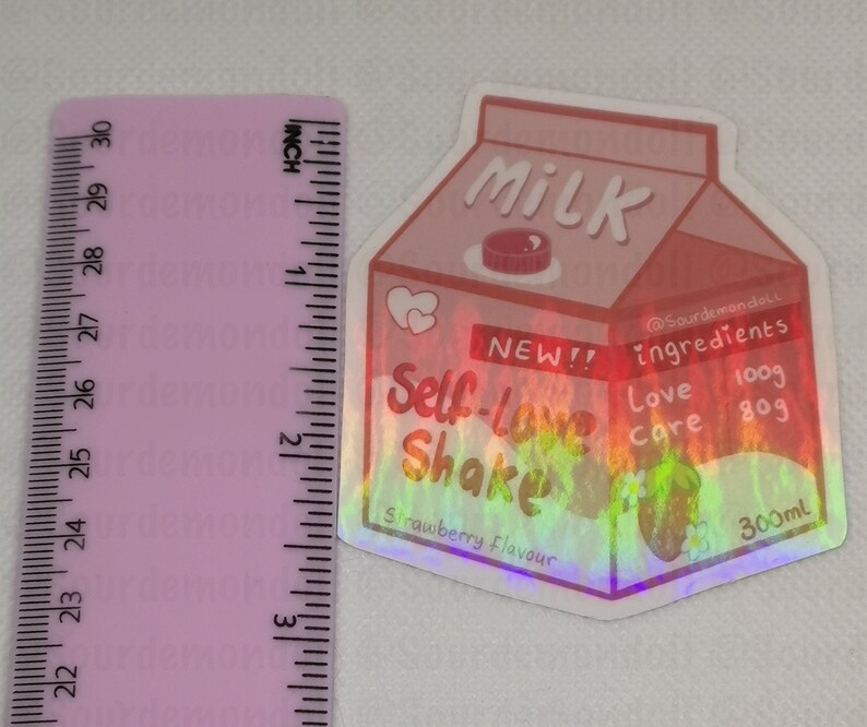 Self-love Shake Vinyl Sticker Pink Strawberry Milk Carton Holographic ...
