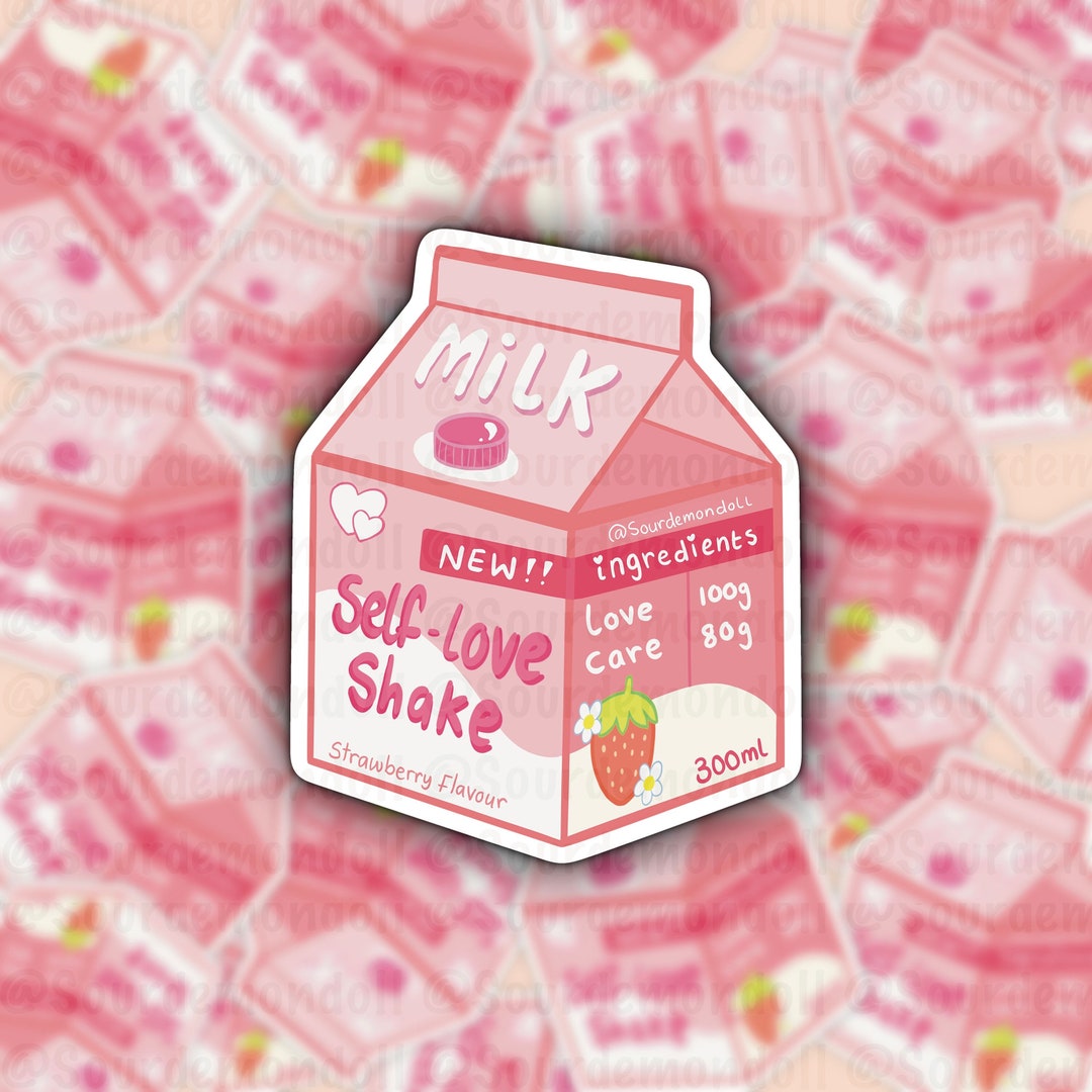 Self-love Shake Vinyl Sticker - Pink Strawberry Milk Carton ...