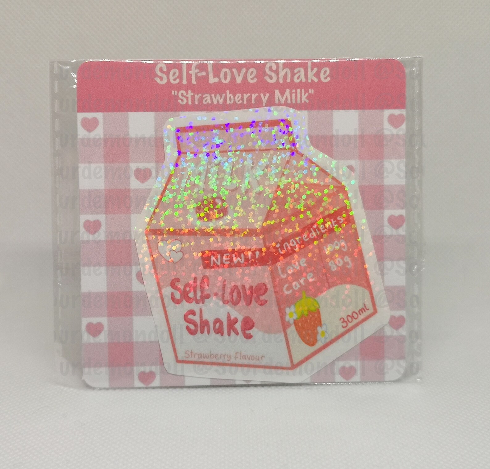 Self-love Shake Vinyl Sticker Pink Strawberry Milk Carton Holographic ...