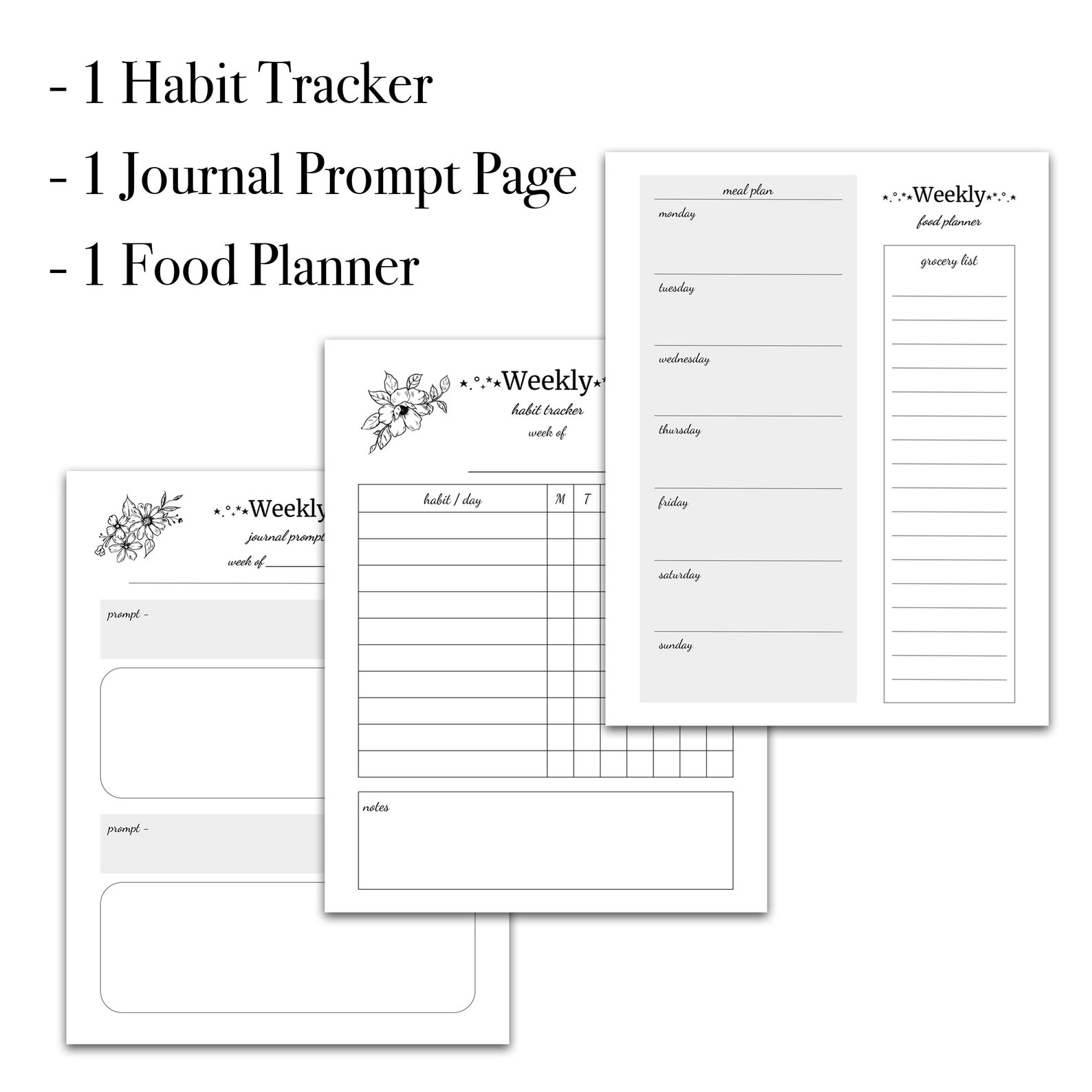 Weekly Planner Printable, Minimalist Floral Planner, Weekly Agenda - Etsy