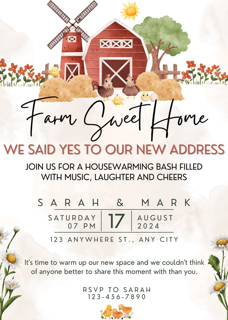 Farm Sweet Home Housewarming Invitation, Editable Invitation, Farm ...