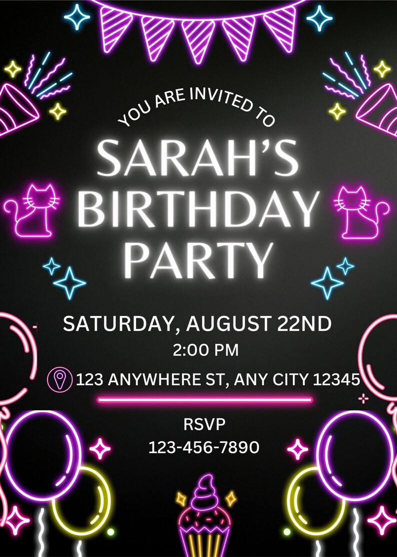 Editable Birthday Party Invitation, Digital Invitation, Easy to Edit - Etsy