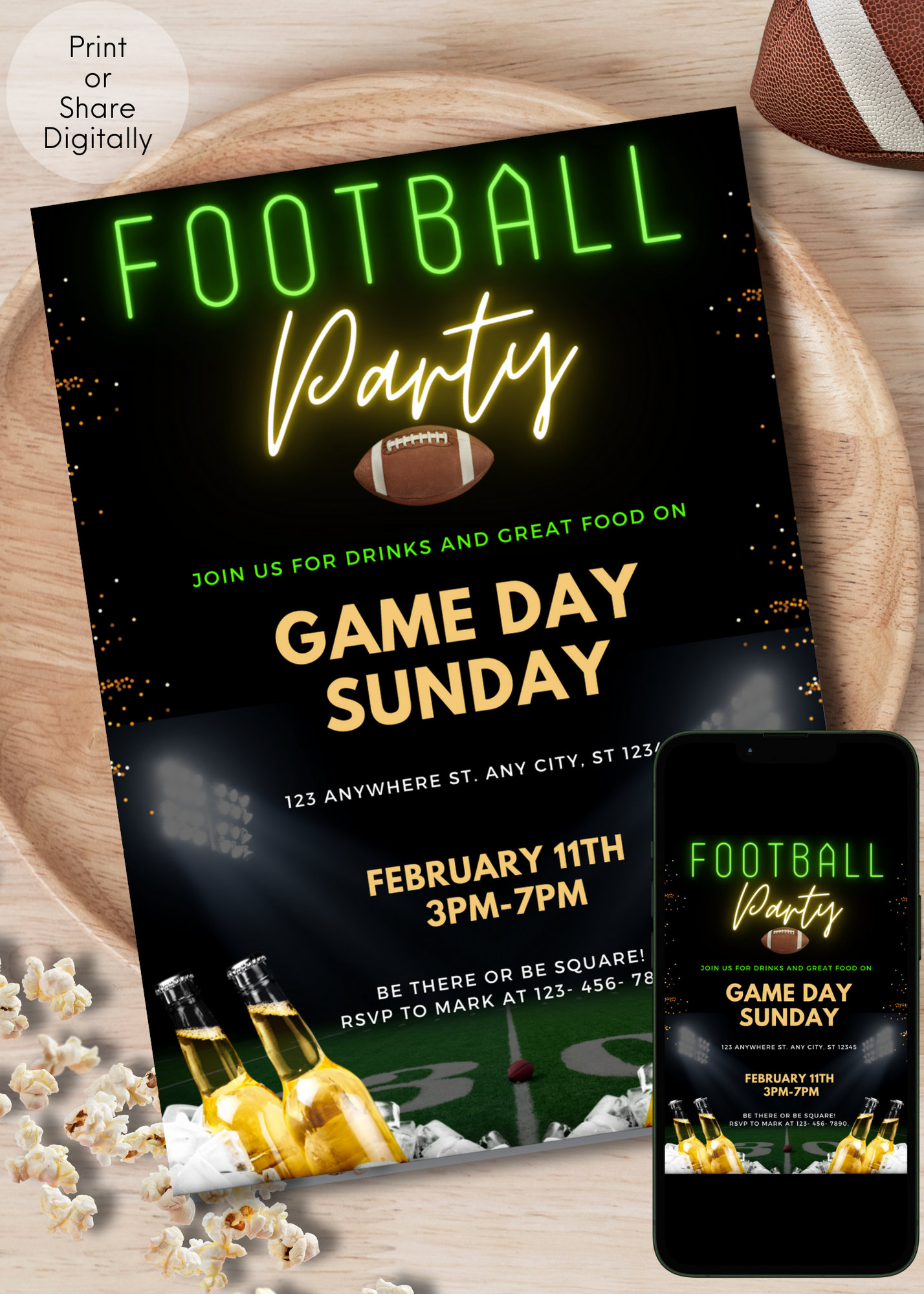 Editable Football Party Invitation, Easily Change the Words "football ...