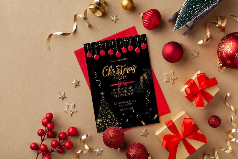 Editable Digital Invitation, Digital Christmas Party Invitation, Party ...