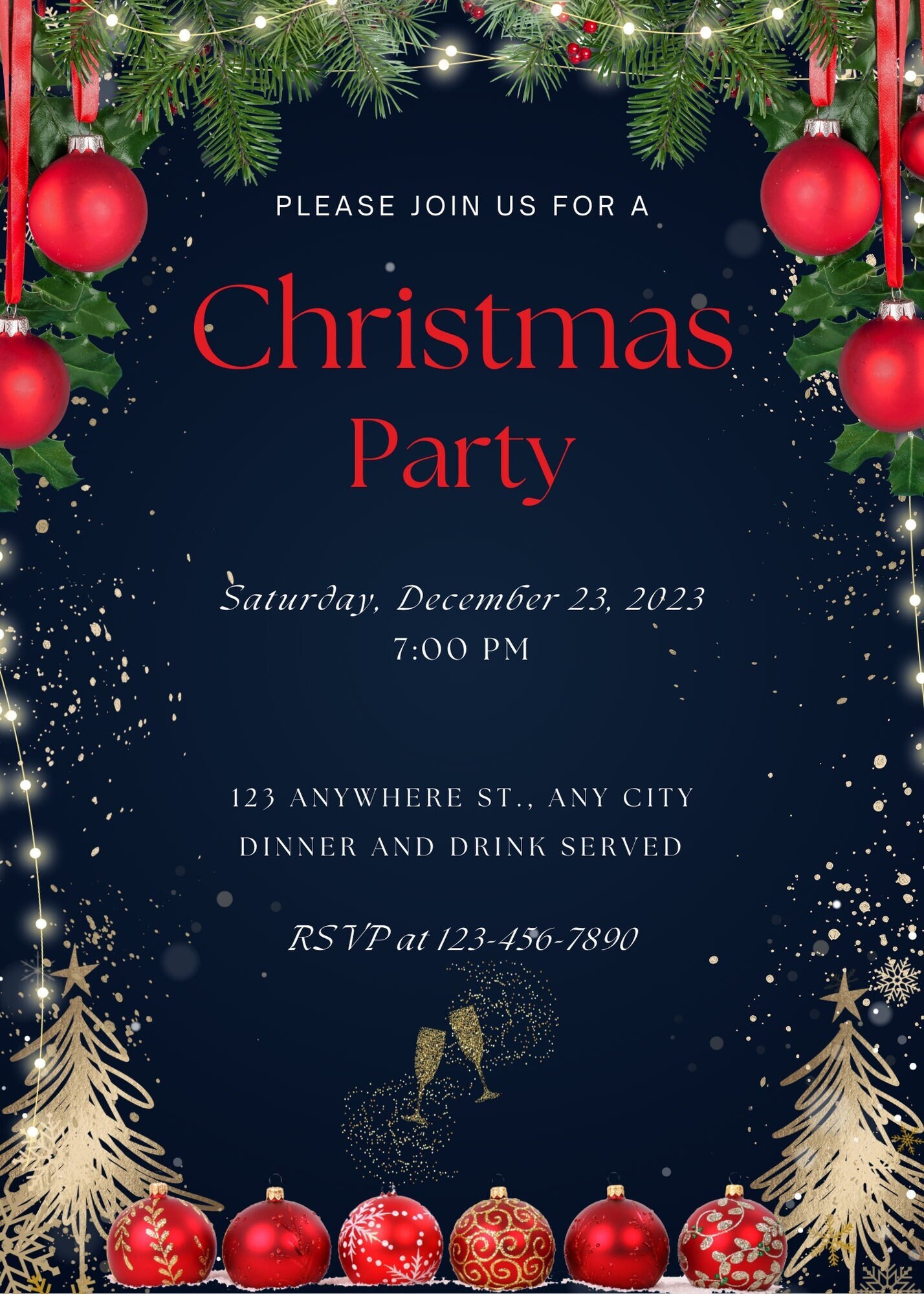 Editable Digital Invitation, Digital Christmas Party Invitation, Party ...