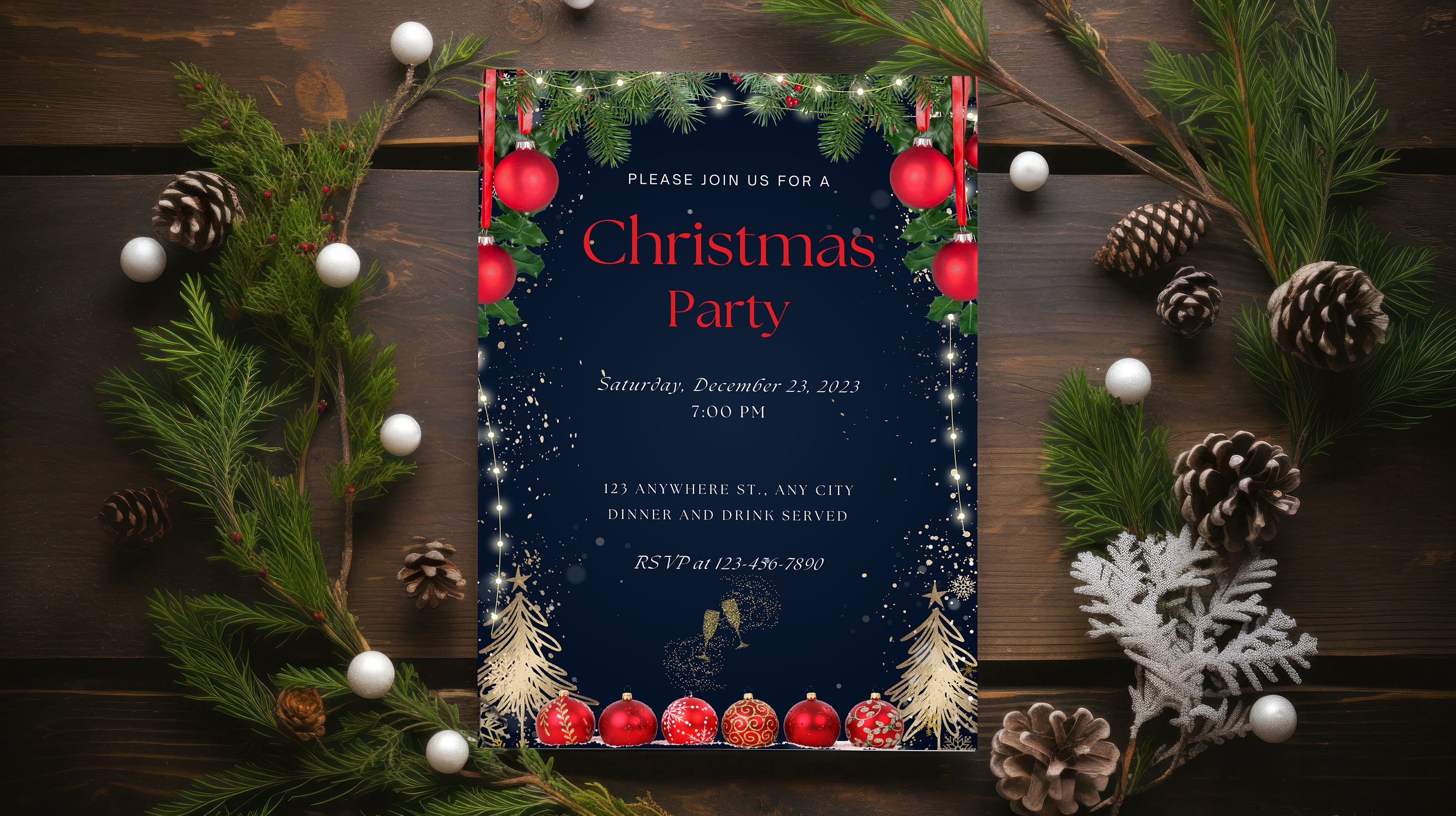 Editable Digital Invitation, Digital Christmas Party Invitation, Party ...
