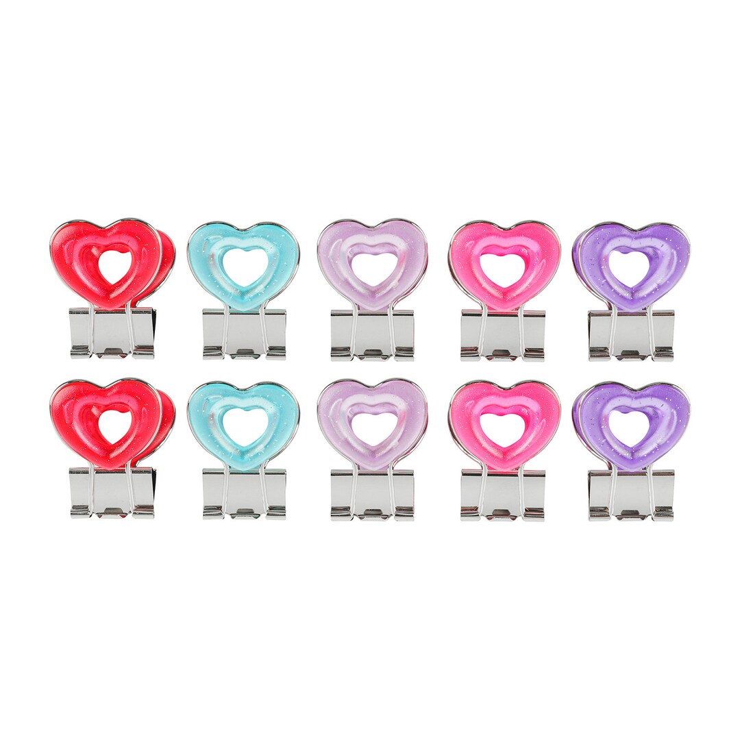 Clear Heart Shape Fashion Hollow Metal Binder 1 Inch Clips 10 Pcs/set ...