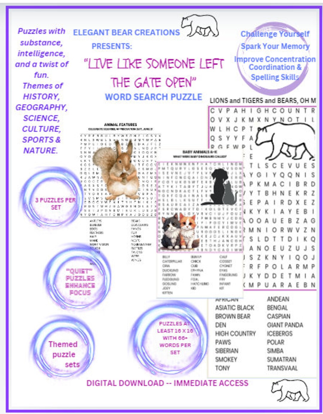 3 WORD SEARCH PUZZLES - Word Search, Digital Download - "live Like ...
