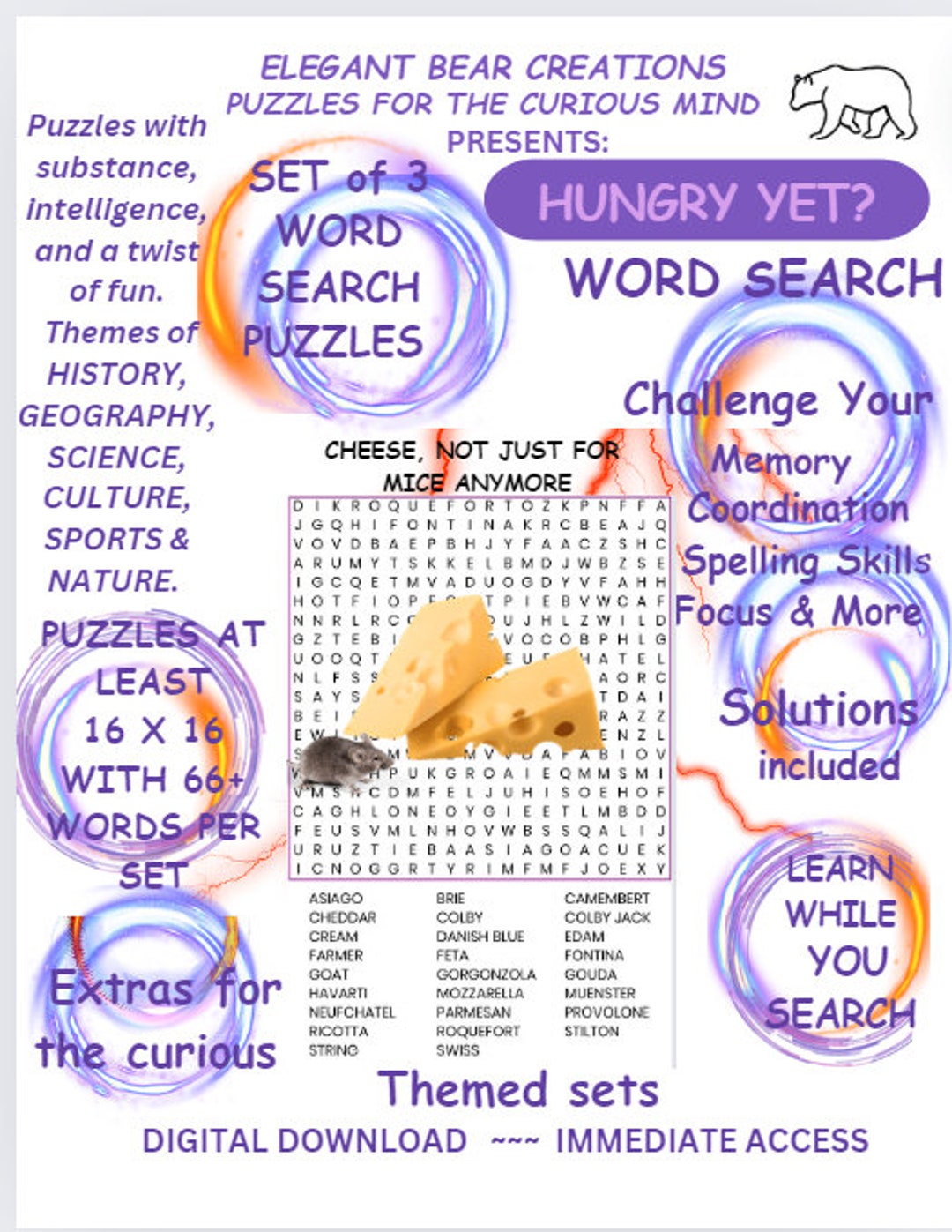 Hungry Yet? Cheese, Pizza, Sandwiches; Word Search, Printable Word ...