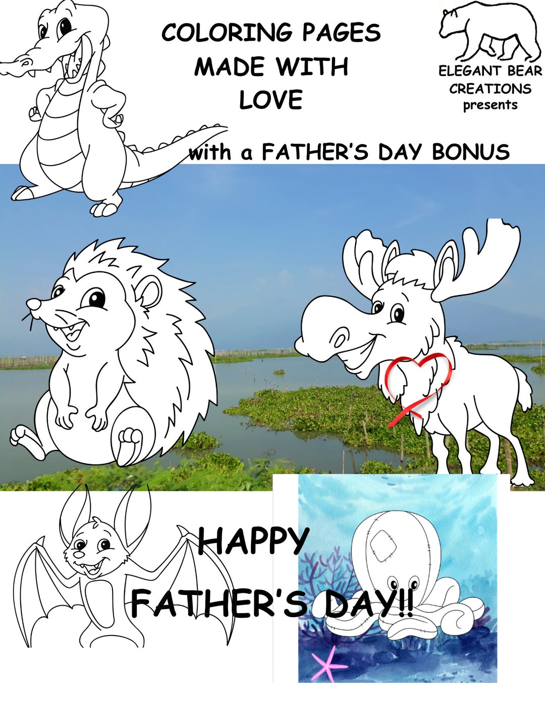 FATHER'S DAY, Digital Download, Printable, Animals, Drawings, Coloring ...