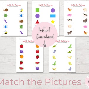 5 Printable Matching Worksheets, Match the Picture, Prek Worksheets ...