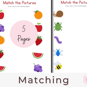 5 Printable Matching Worksheets, Match the Picture, Prek Worksheets ...