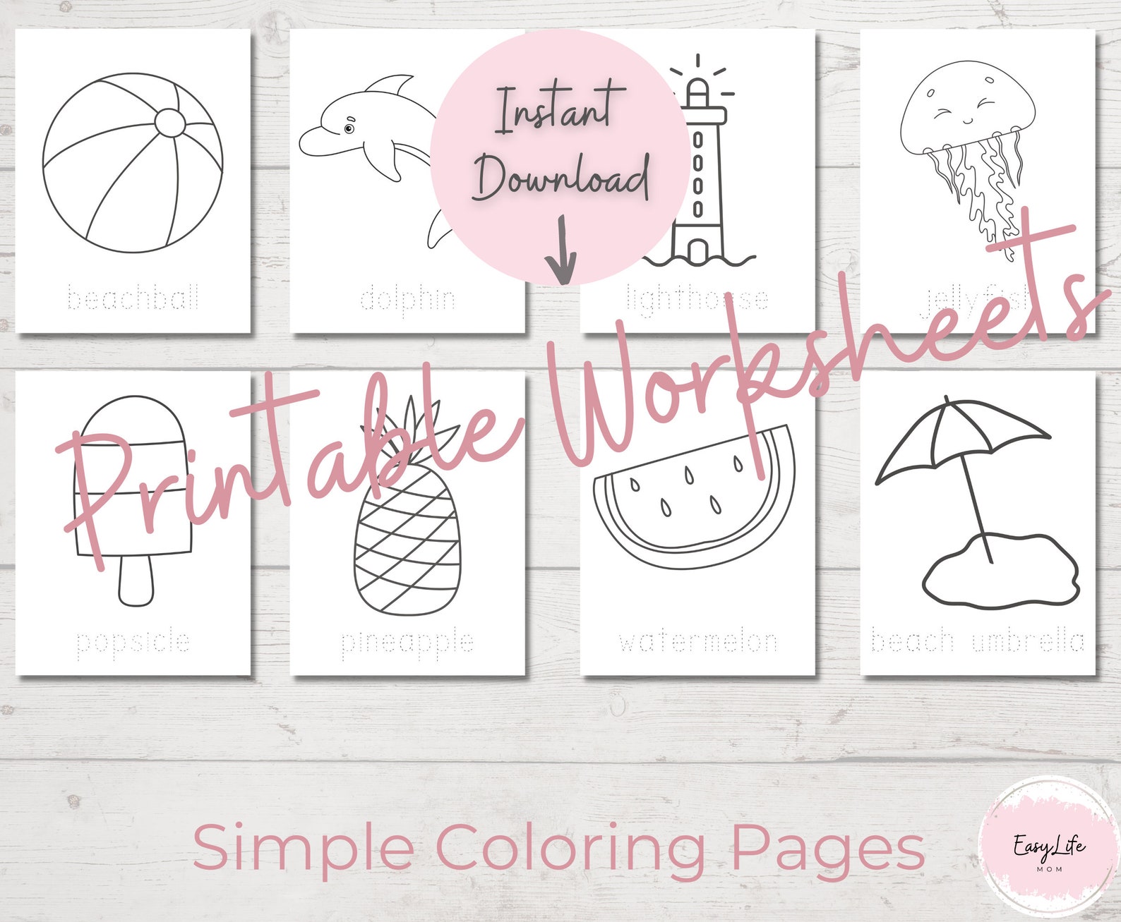 Summer Coloring Pages, 30 Printable Simple Coloring Pages, Preschool ...