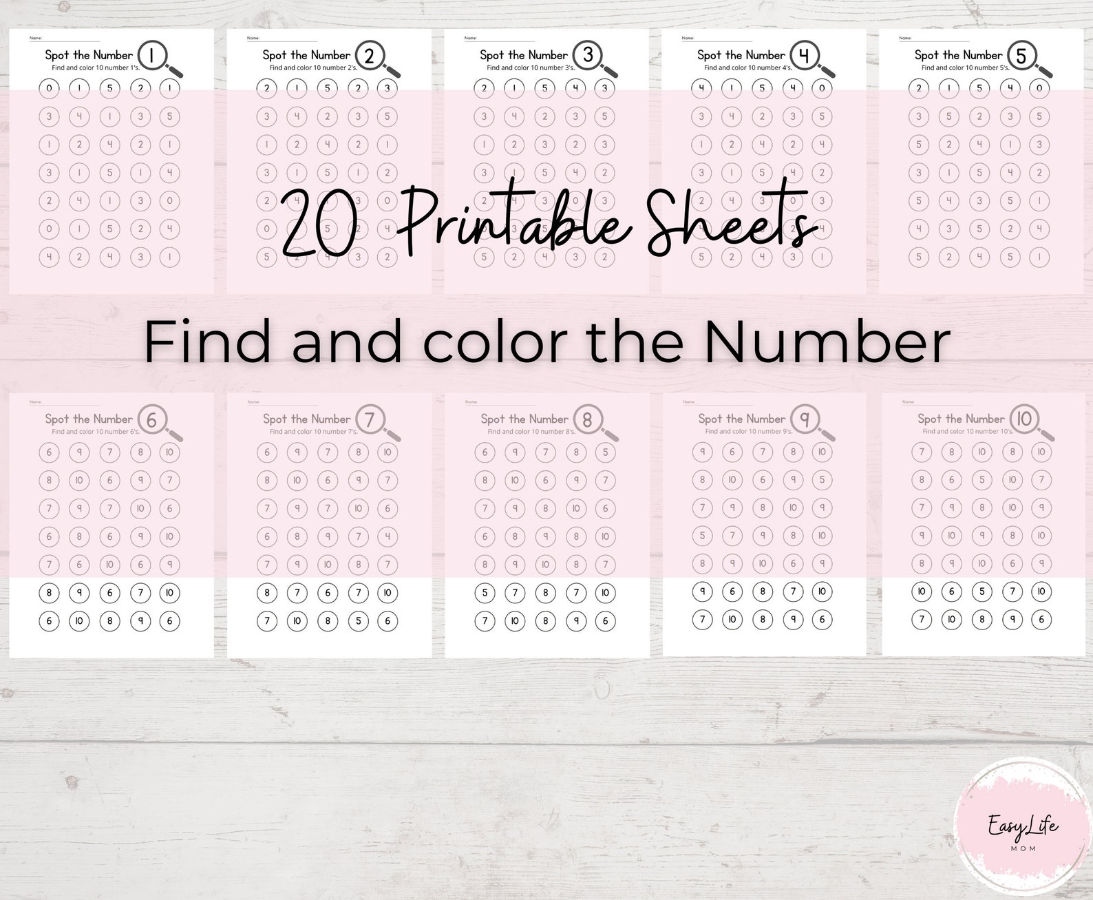 20 Spot the Number Printables, Pre-k Worksheets, Preschool ...