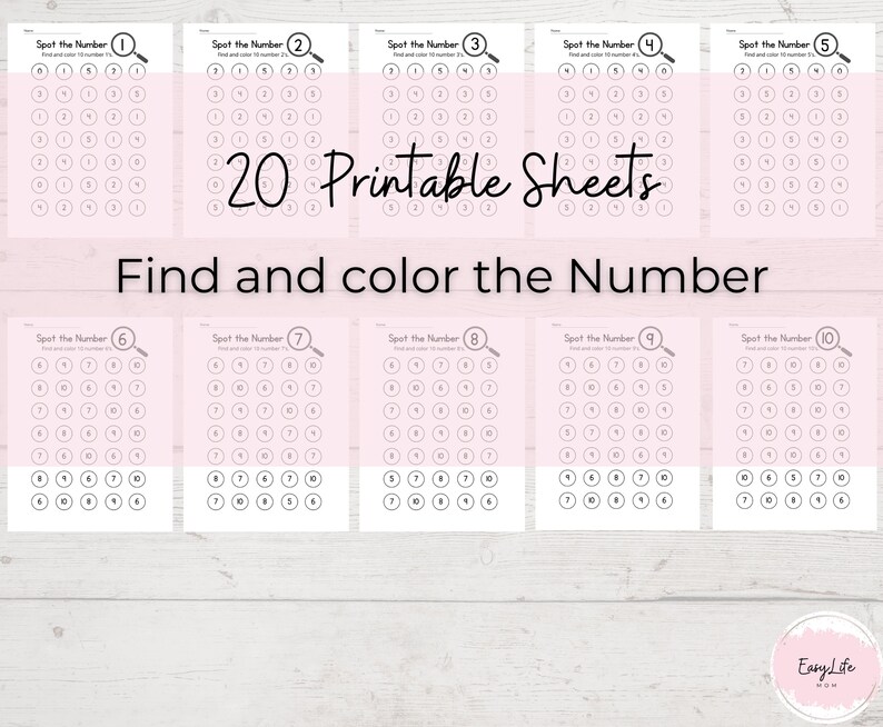 20 Spot the Number Printables, Pre-k Worksheets, Preschool ...