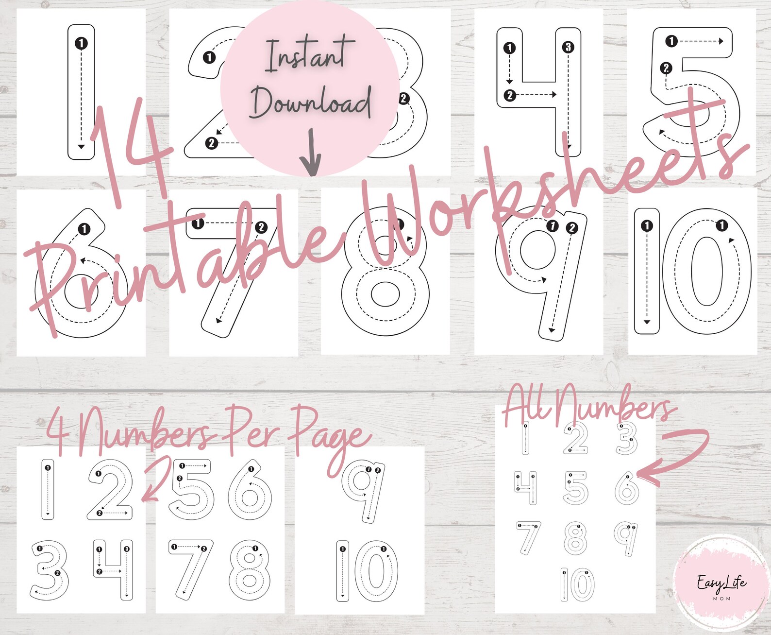 Number Handwriting Practice: Preschool Tracing Worksheets (PDF) - Etsy