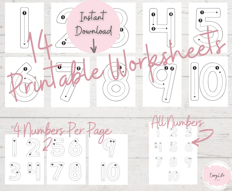 Number Handwriting Practice: Preschool Tracing Worksheets (PDF) - Etsy