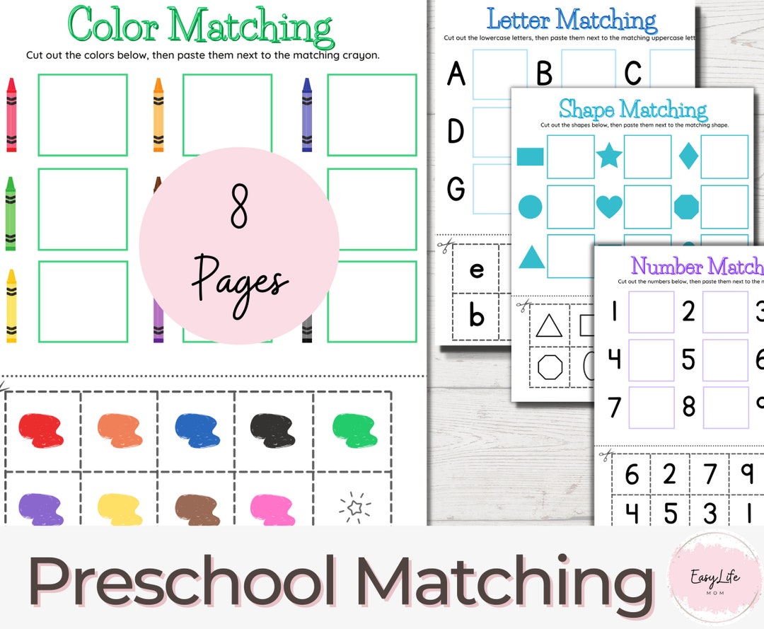 Preschool Matching Worksheet: Cut & Paste Learning Activities (PDF) - Etsy