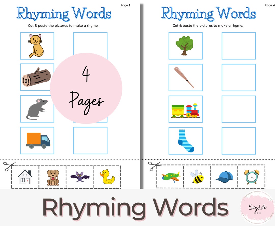 Rhyming Words Worksheet: Pre-k Learning Activity (PDF) - Etsy