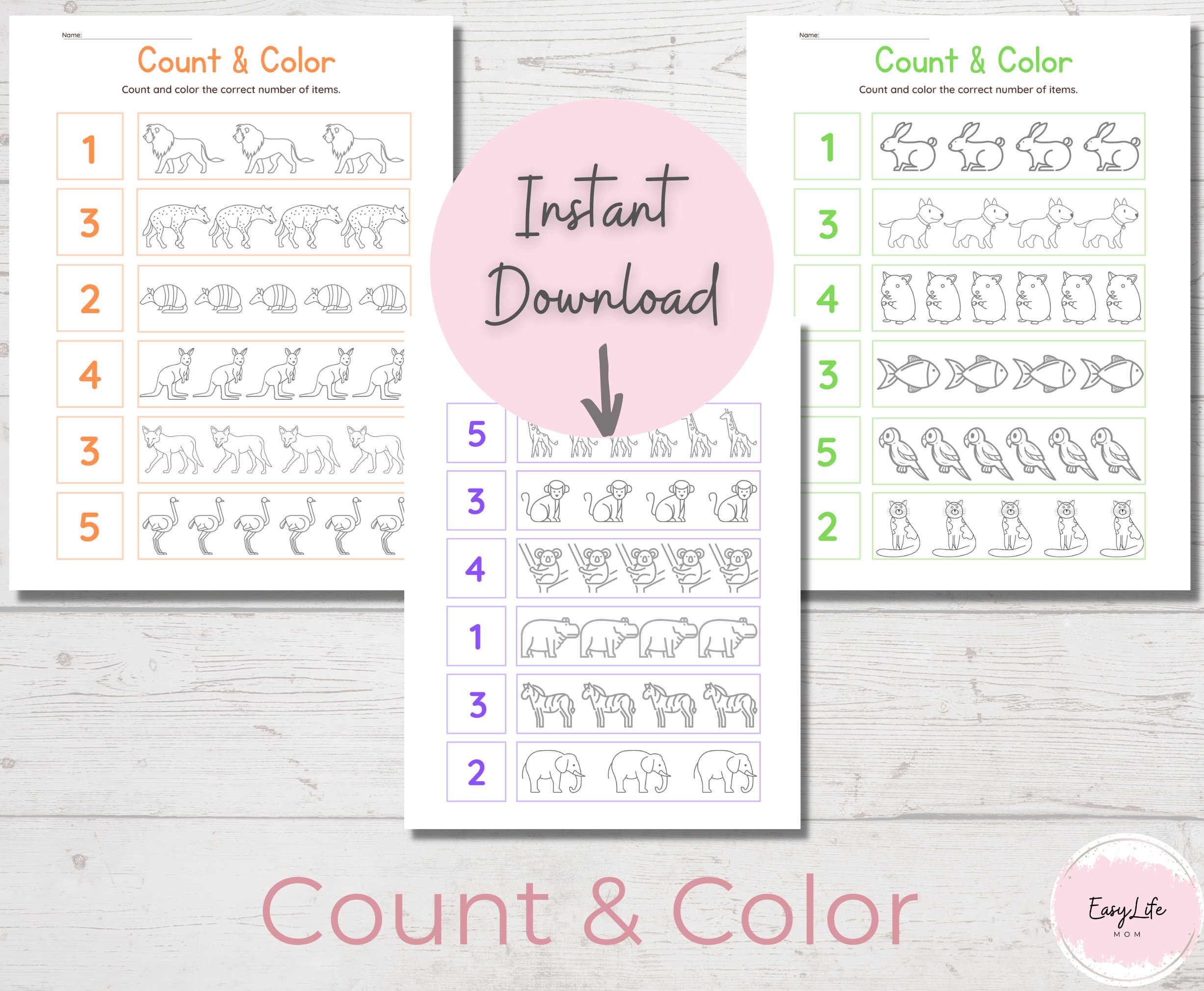 Count and Color, Beginning Math, Preschool, Prek Worksheets, Homeschool ...